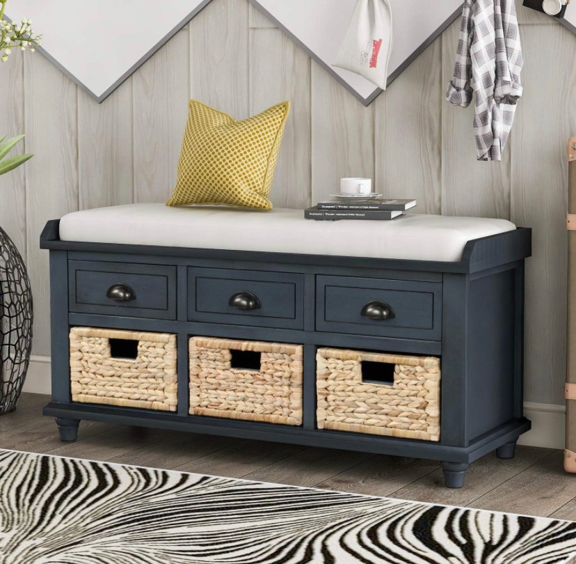 Rustic Entryway Storage Bench with 3 Drawers - Cosy Habitat TT